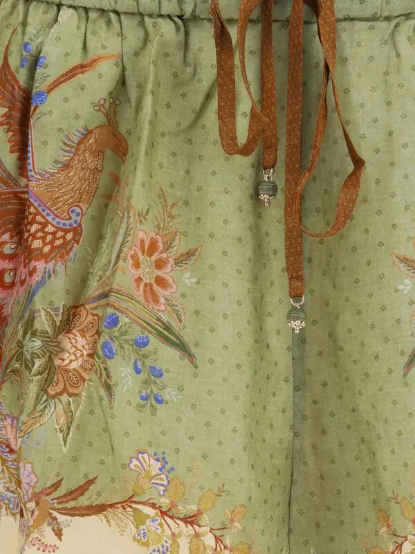 Zimmermann Wide-leg Silk Shorts With Graphic Print And Drawstring Waist - Kaki