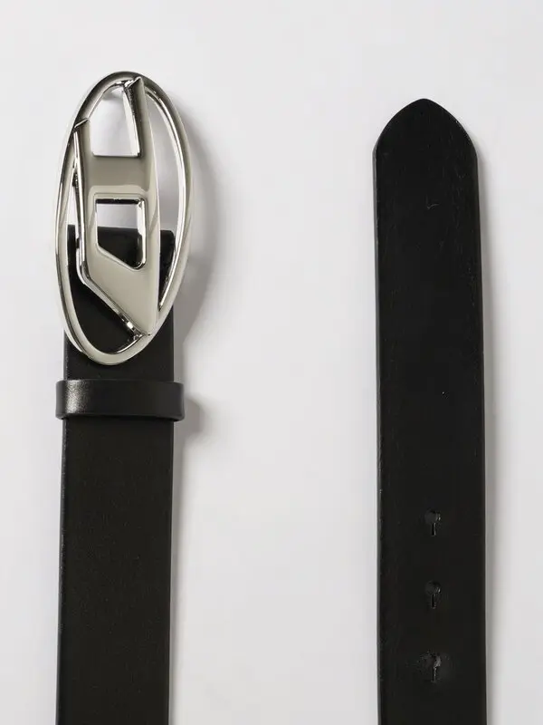 DIESEL® Belt With Silver Tone Logo Buckle - Black