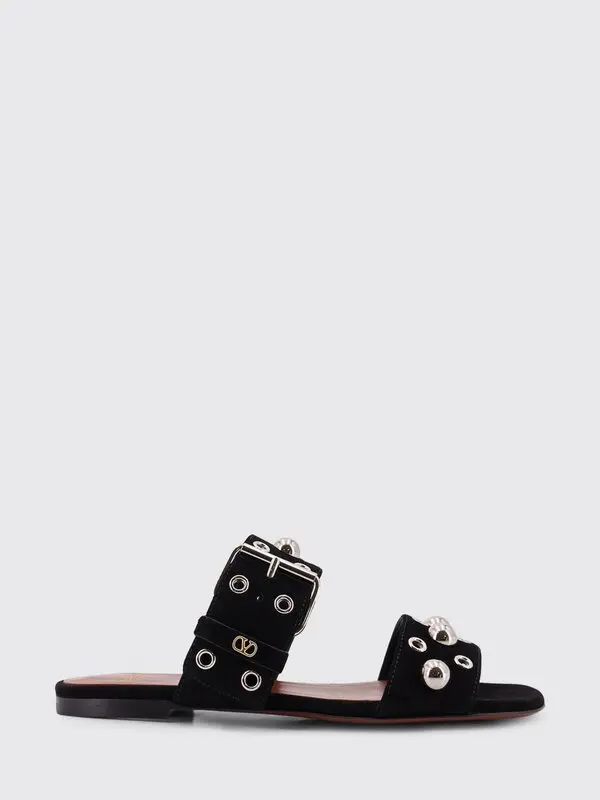 Valentino Garavani Sandal In Suede With Metallic Eyelets - Black