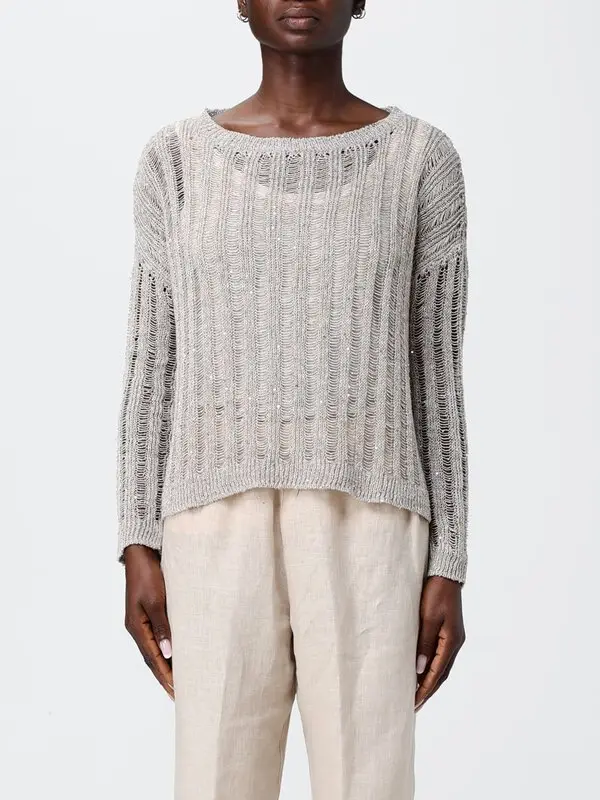 120% Lino Openwork Knit Top - Walnut