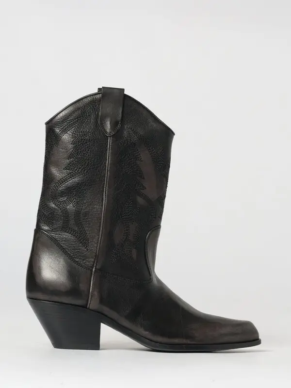 VIC MATIE Leather Boots With Contrast Stitching - Black