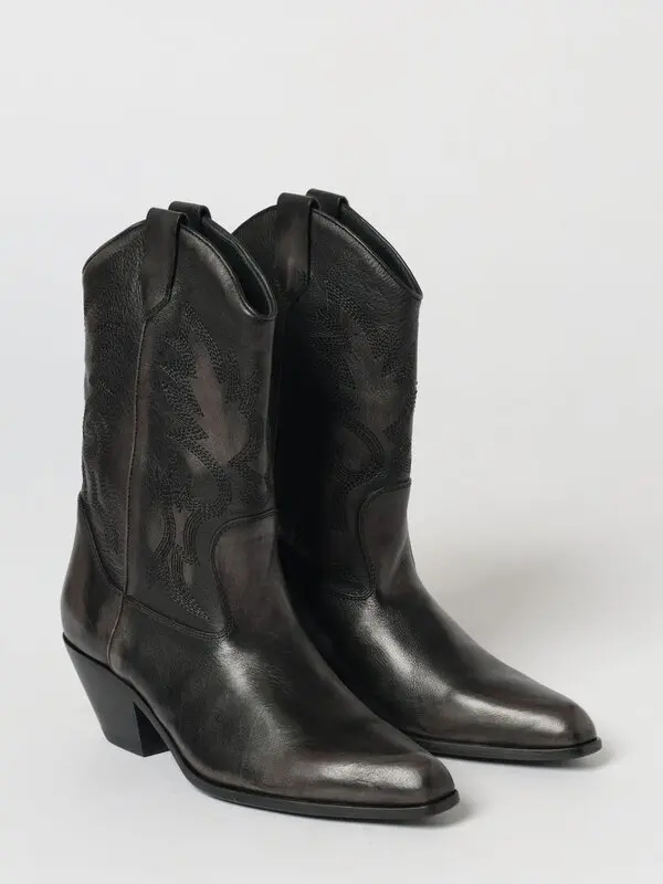 VIC MATIE Leather Boots With Contrast Stitching - Black