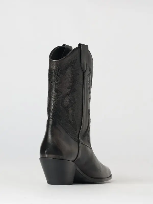 VIC MATIE Leather Boots With Contrast Stitching - Black
