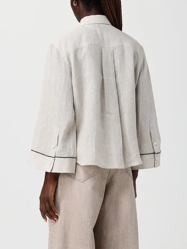 Brunello Cucinelli Linen Shirt With Monile Embellishment