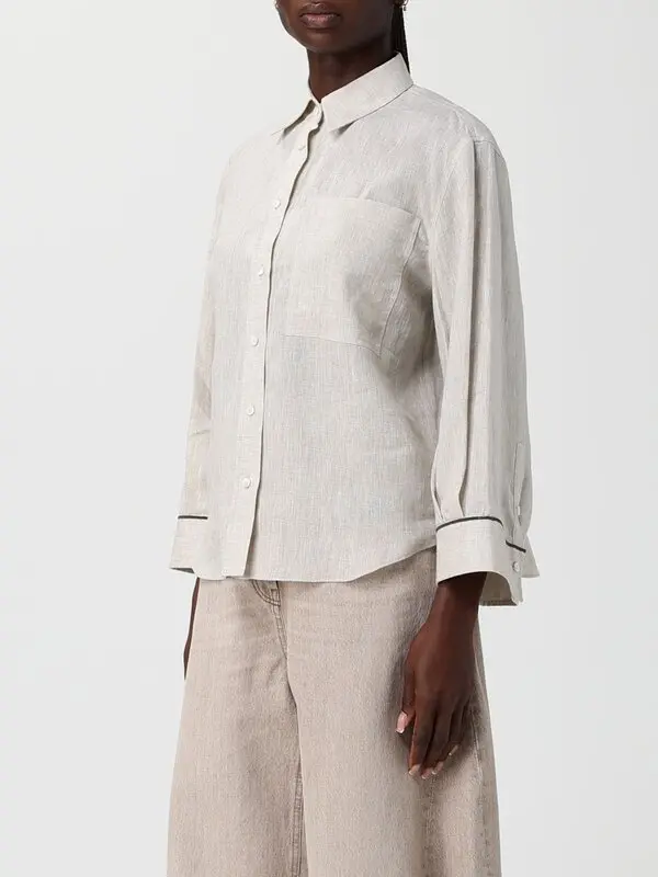 Brunello Cucinelli Linen Shirt With Monile Embellishment