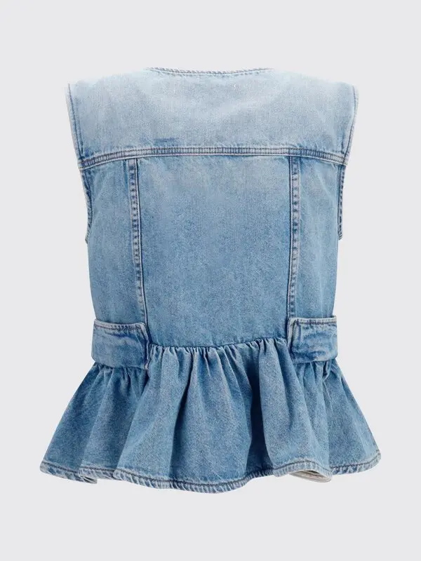 GANNI V-neck Denim Peplum Top - Gnawed Blue