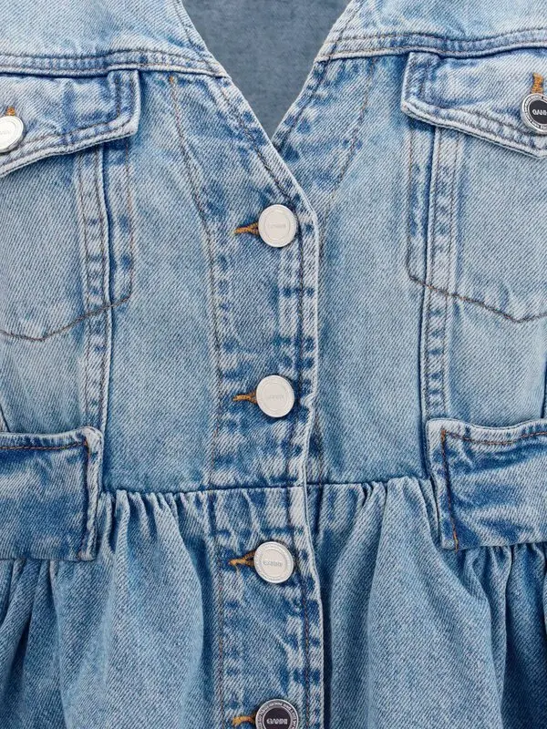 GANNI V-neck Denim Peplum Top - Gnawed Blue