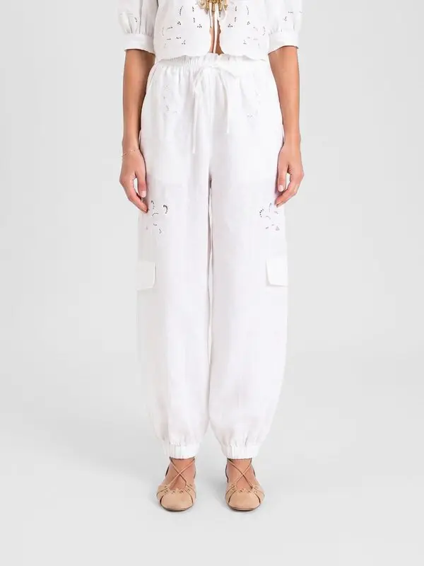 TWINSET Linen Cargo Trousers - White