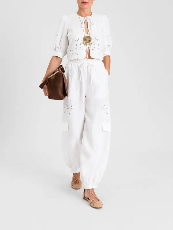 TWINSET Linen Cargo Trousers - White