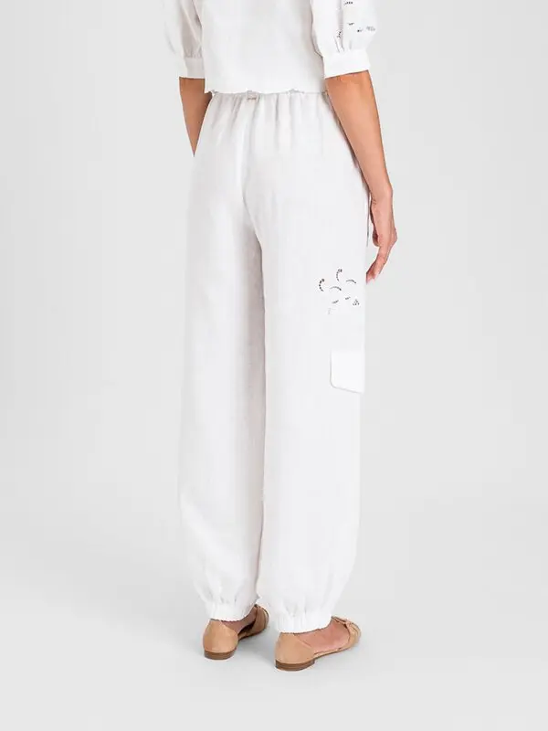 TWINSET Linen Cargo Trousers - White