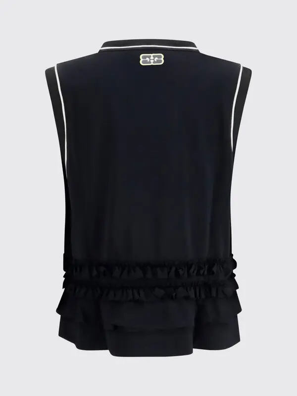 GANNI Sleeveless Polyester Top With Printed Logo And Flounces