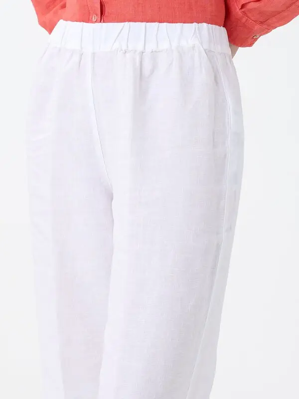 120% Lino Flared Linen Trousers - White