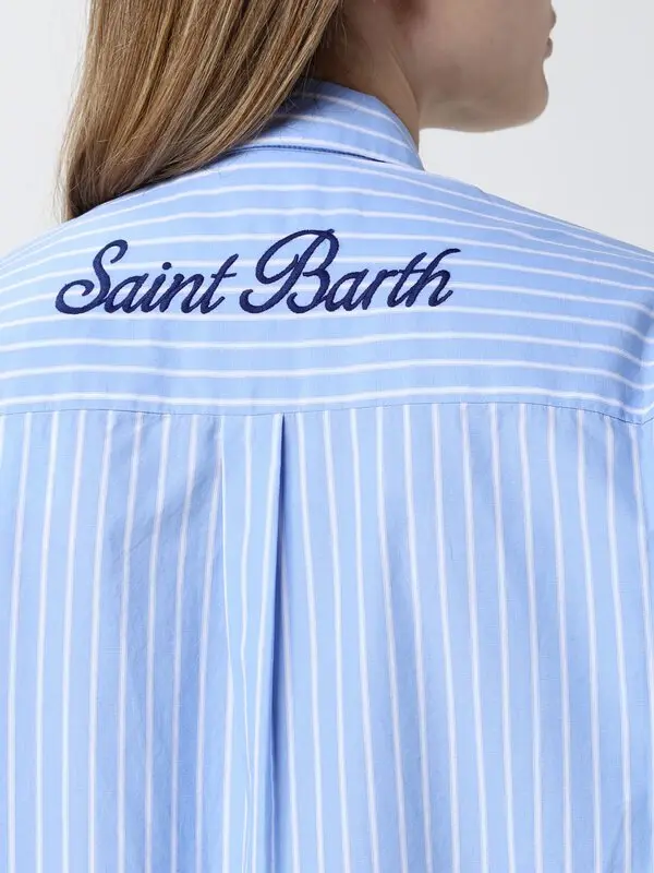 MC2 SAINT BARTH Striped Cotton Midi Shirt Dress - Gnawed Blue
