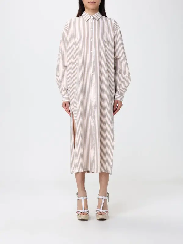 MC2 SAINT BARTH Striped Cotton Midi Shirt Dress - Sky
