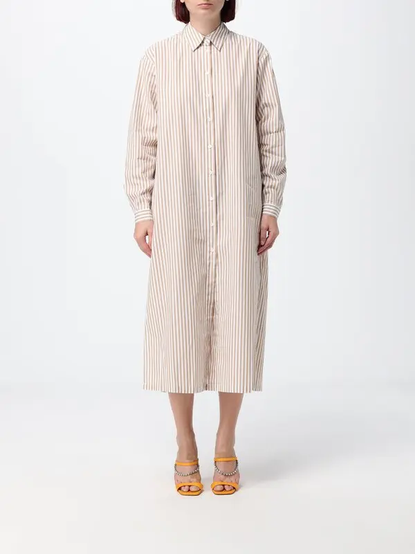 MC2 SAINT BARTH Striped Cotton Midi Shirt Dress - Yellow