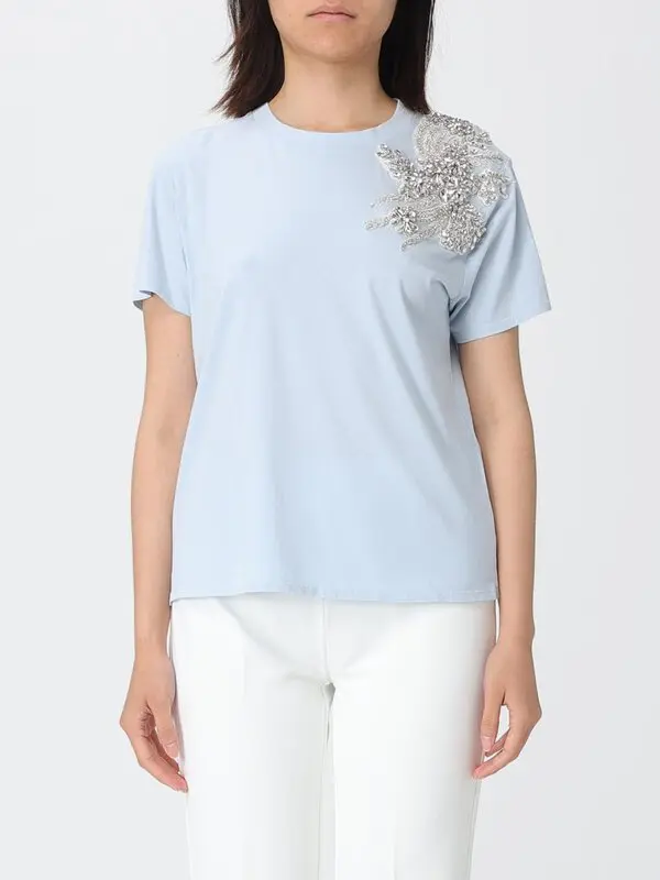 Liu Jo Cotton T-shirt With Crystals - Sky