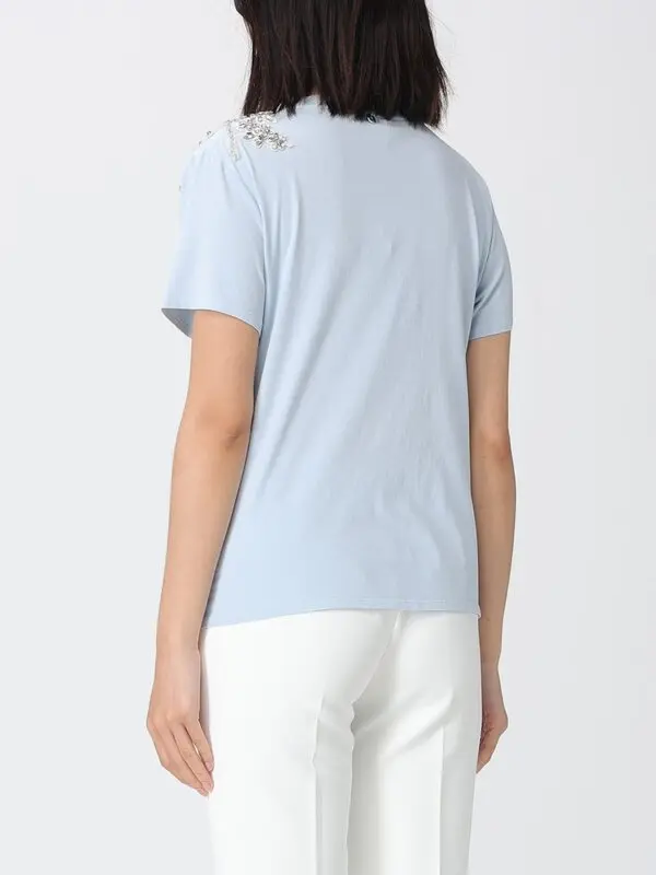 Liu Jo Cotton T-shirt With Crystals - Sky