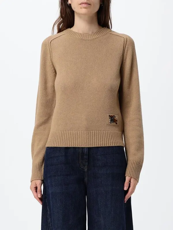 Burberry Cashmere Crewneck Sweater With Embroidered Ekd Logo - Camel