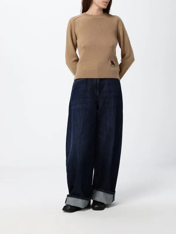 Burberry Cashmere Crewneck Sweater With Embroidered Ekd Logo - Camel
