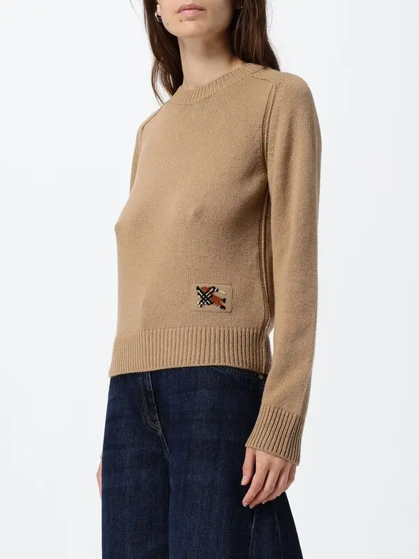 Burberry Cashmere Crewneck Sweater With Embroidered Ekd Logo - Camel
