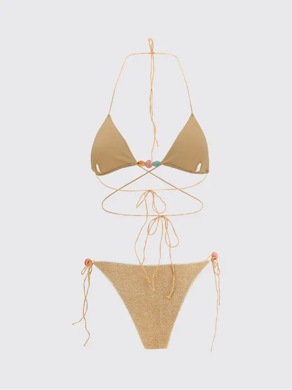 Oseree Low-waisted Triangle Bikini In Lurex With Beaded Embroidery