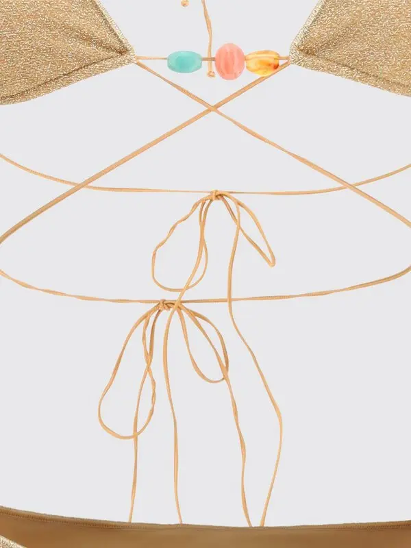 Oseree Low-waisted Triangle Bikini In Lurex With Beaded Embroidery