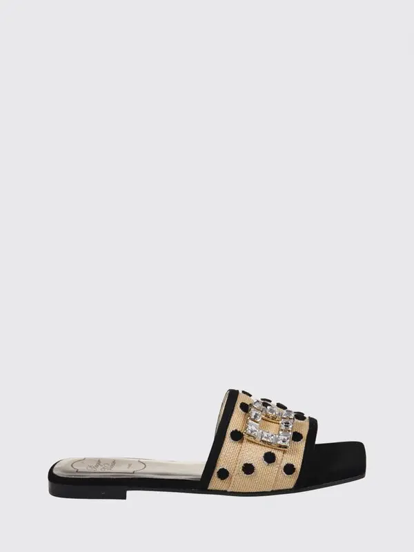 ROGER VIVIER Raffia And Suede Polka Dot Mules With Jewel Buckle