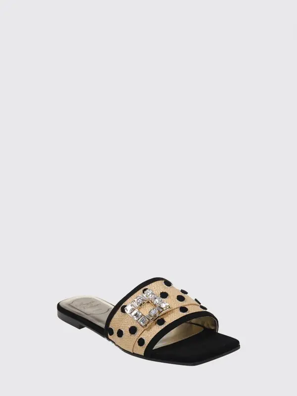 ROGER VIVIER Raffia And Suede Polka Dot Mules With Jewel Buckle