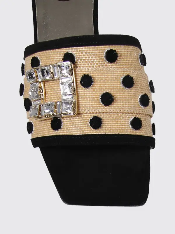 ROGER VIVIER Raffia And Suede Polka Dot Mules With Jewel Buckle
