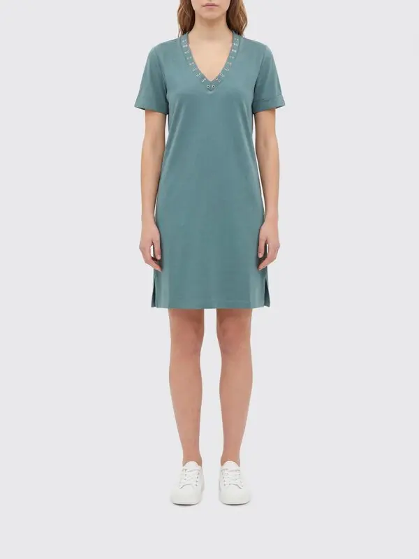 Liu Jo Cotton Blend Mini Dress With Metallic Eyelets - Green
