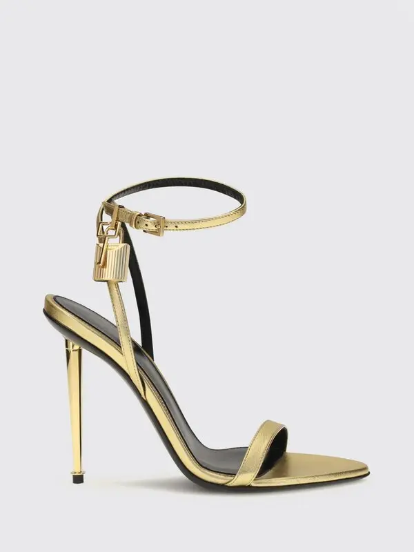 TOM FORD Padlock Laminated Leather Sandals With Stiletto Heel - Gold
