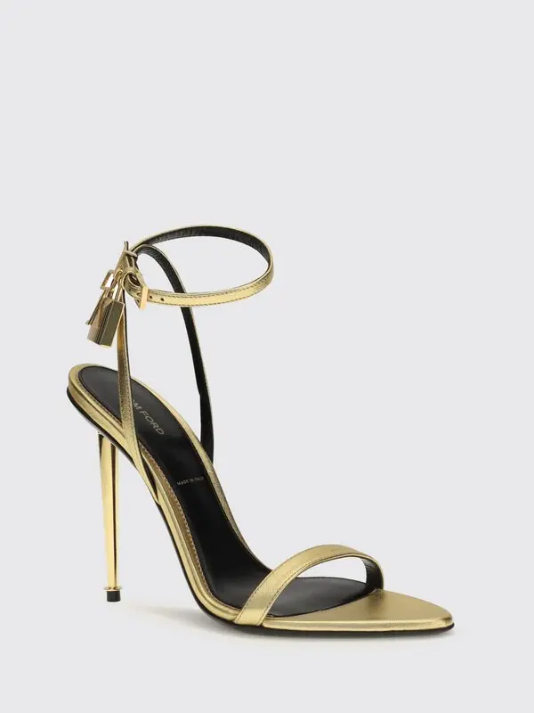 TOM FORD Padlock Laminated Leather Sandals With Stiletto Heel