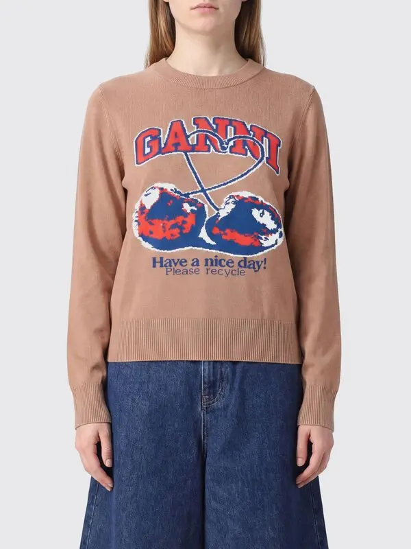 GANNI Cotton Crewneck Sweater With Cherry Motif