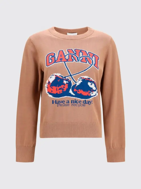 GANNI Cotton Crewneck Sweater With Cherry Motif