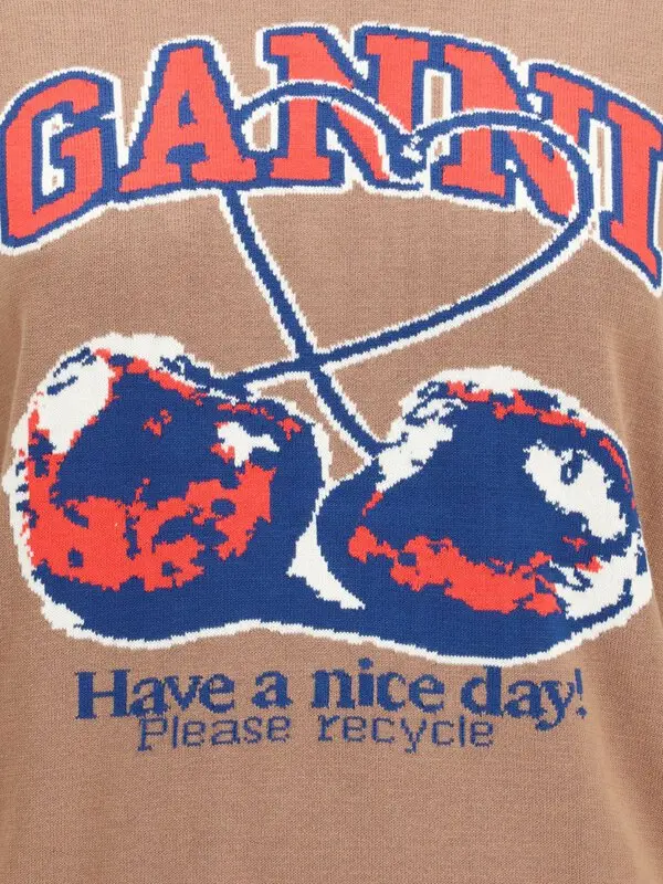 GANNI Cotton Crewneck Sweater With Cherry Motif
