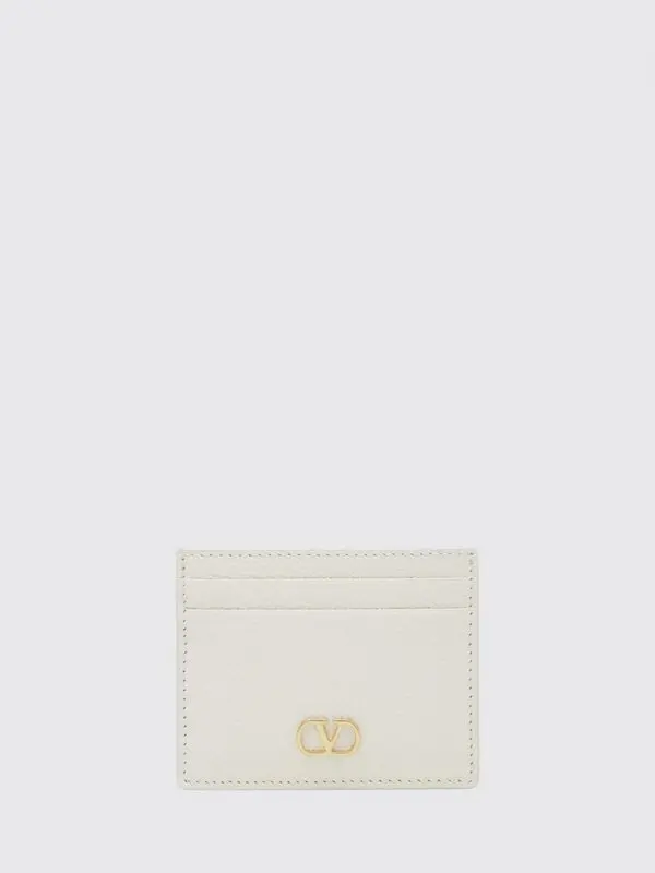 Valentino Garavani Vlogo Signature Grained Leather Credit Card Holder - Ivory