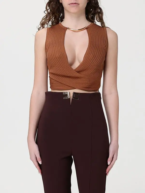 Elisabetta Franchi Viscose Blend Cropped Top - Leather