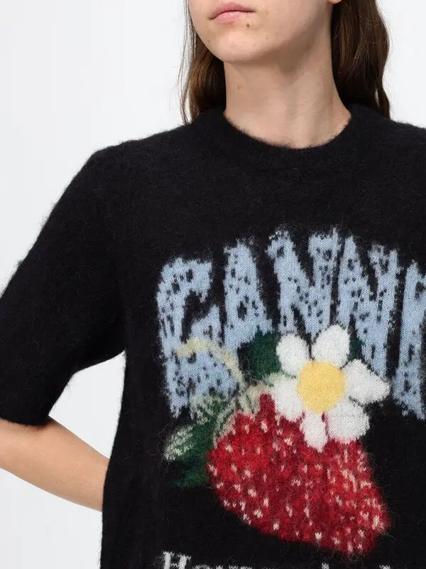 GANNI Short-sleeved Alpaca-blend Sweater With Logo