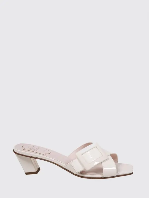 ROGER VIVIER Belle Vivier Patent Leather Mules - White