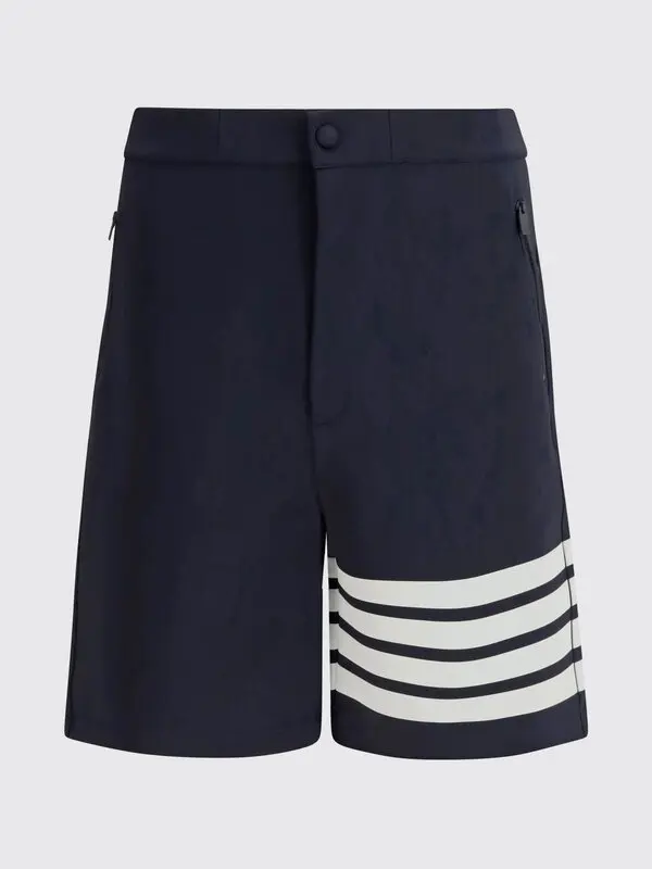 Thom Browne Slim Fit Viscose Blend Shorts With Barcode Stripes