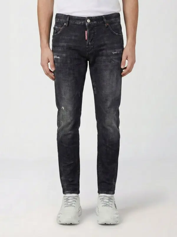 Dsquared2 Regular Fit Straight Jeans In Distressed Effect Denim - Black