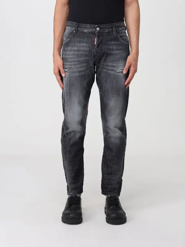 Dsquared2 Regular Fit Straight Jeans In Distressed Effect Denim - Black