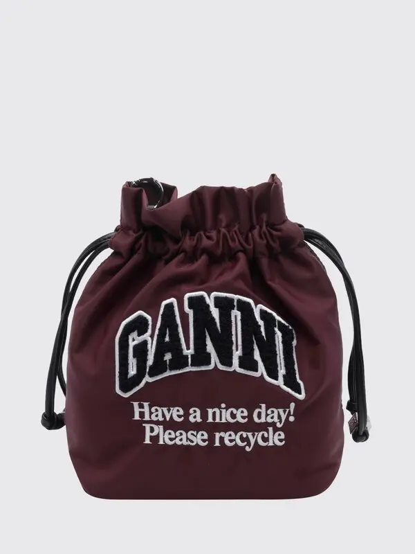 GANNI Mini Nylon Drawstring Bag With Logo Patch