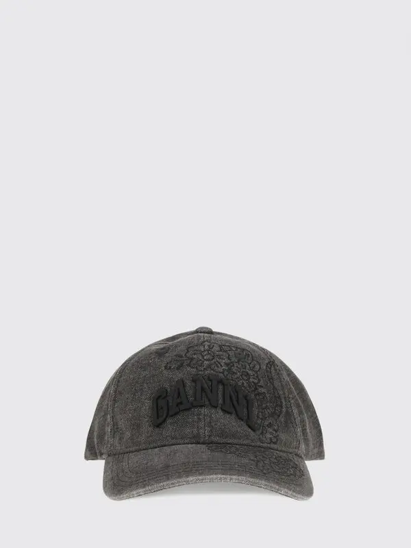 GANNI Denim Baseball Cap With Floral Embroidery