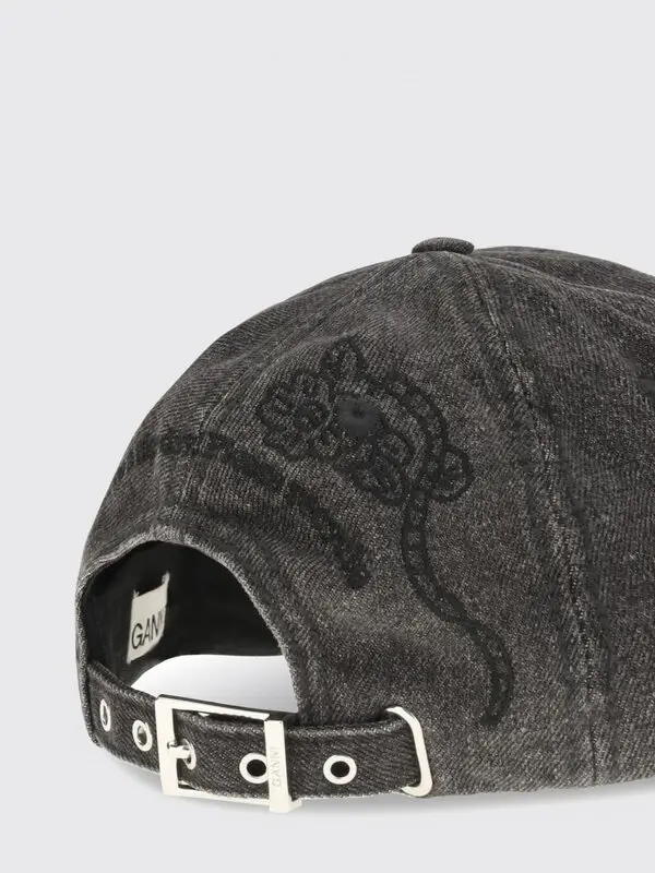GANNI Denim Baseball Cap With Floral Embroidery