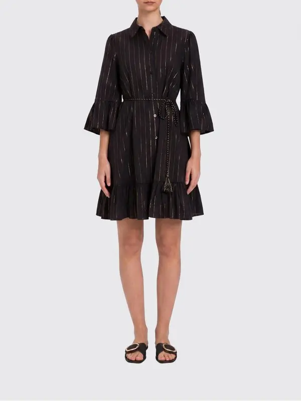 TWINSET Cotton Lurex Blend Striped Mini Shirt Dress