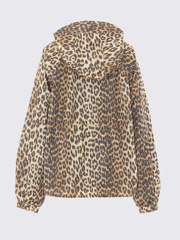 GANNI Leopard Print Zip-up Hooded Jacket