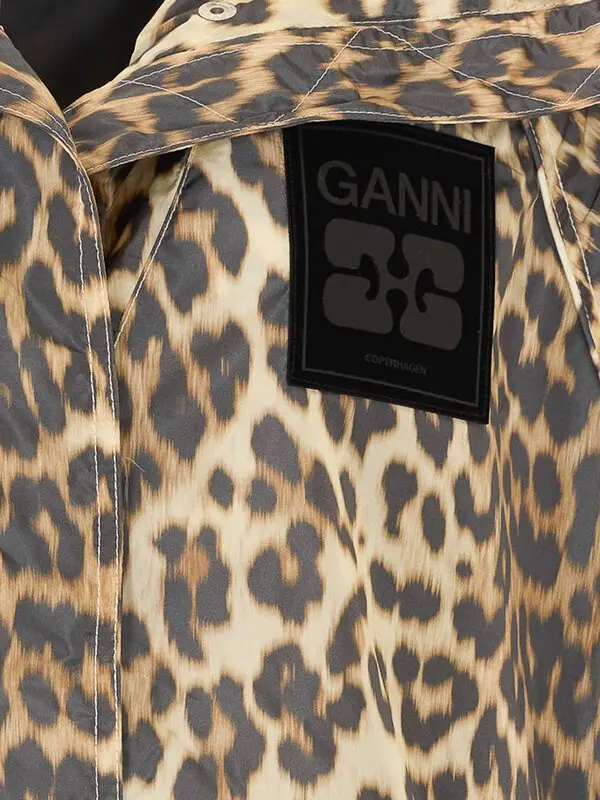 GANNI Leopard Print Zip-up Hooded Jacket