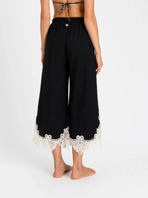 TWINSET Cotton Cropped Wide-leg Trousers With Lace Hem