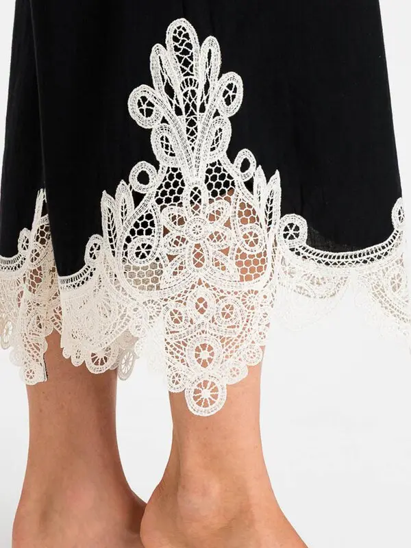 TWINSET Cotton Cropped Wide-leg Trousers With Lace Hem